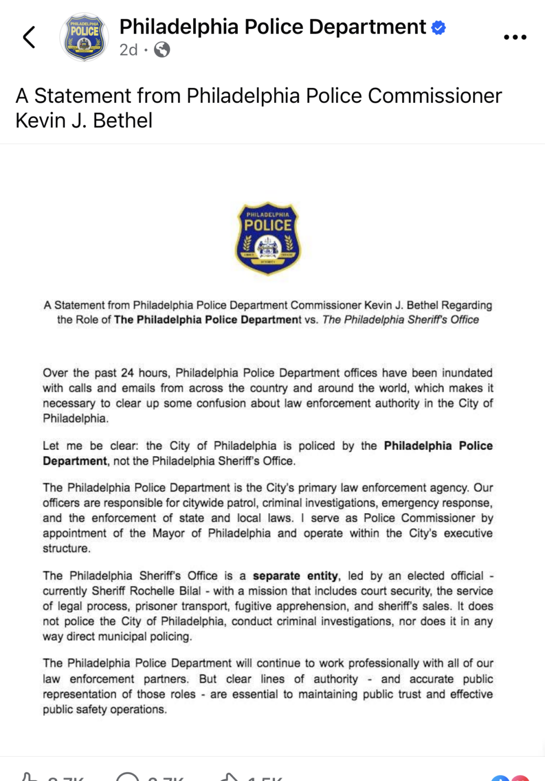 Philly Police Commissioner Responds To Sheriff Bilal’s Statement On ICE ...